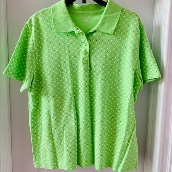 Kim Rogers | Tops | Euc Bright Lime Polka Dot Polo Sizelarge | Poshmark